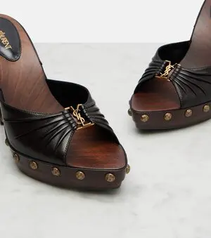 Saint Laurent Babylone Studded Leather Platform Mules - Black