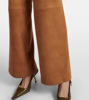 Nour Hammour Milo Suede Wide-leg Trousers - Beige