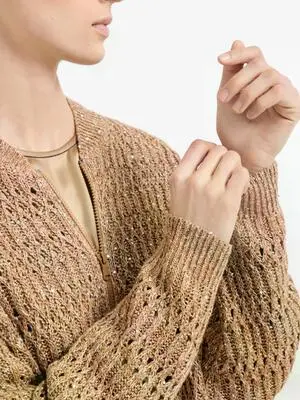 Brunello Cucinelli Sequined Braided Zip-up Cardigan