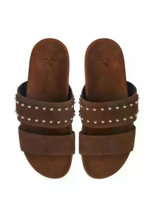 GIUSEPPE ZANOTTI Stud-embellished Double-band Sandals - Brown