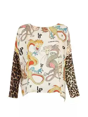 La Prestic Ouiston Summertime" Top With Dragon And Leopard Print