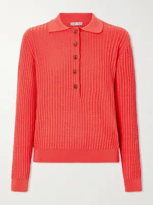 BLAZÉ MILANO Alegria Cable-knit Cotton And Silk-blend Polo Sweater - Red