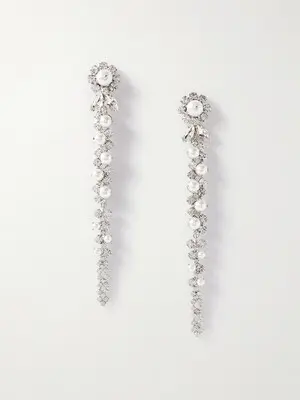 Simone Rocha Drip Crystal And Pearl-like Drop Earrings - Silver