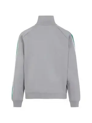 Miu Miu Funnel Neck Zip-up Sweatshirt With Striped Sleeves