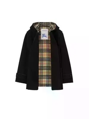 Burberry Check Wool Duffle Coat - Black