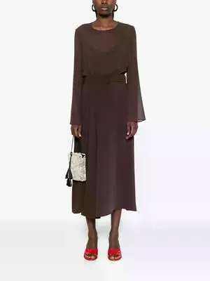 P.a.r.o.s.h Belted Midi Dress With Sheer Bell Sleeves