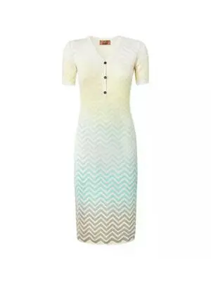 Missoni Chevron Pattern V-neck Midi Dress - White