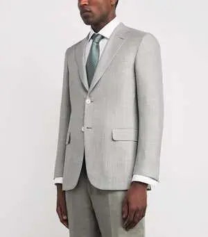 Brioni Wool-silk Check Ravello Blazer - Grey
