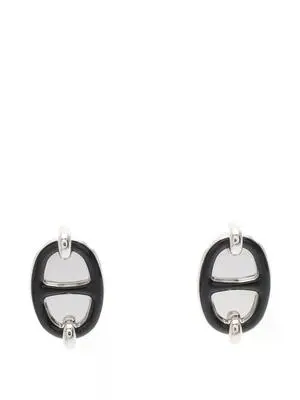 Hermès Tone And Black Oval Earrings - Silver