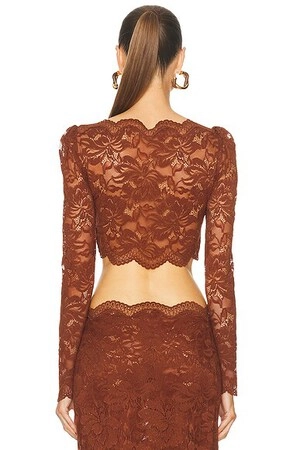 Rabanne Lace Off-shoulder Top - Cinnamon Brown