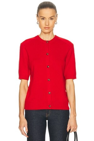 Loulou De Saison Short Sleeve Cashmere Cardigan - Red