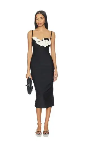 PatBO Selene Mesh Flower Applique Midi Dress - Black
