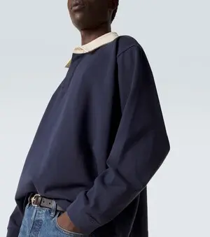 FRAME Cotton Jersey Polo Sweater - Blue