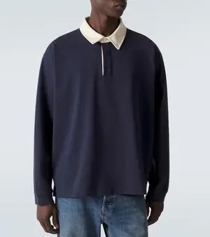 FRAME Cotton Jersey Polo Sweater - Blue