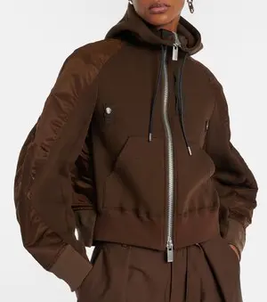 Sacai Paneled Cotton-blend Fleece Zip-up Hoodie
