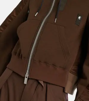 Sacai Paneled Cotton-blend Fleece Zip-up Hoodie