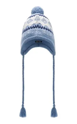 Miu Miu Fair Isle Wool Hat With Pom Pom And Ear Flaps - Blue