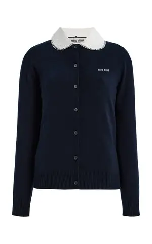 Miu Miu Cashmere Cardigan With Detachable Embroidered Collar