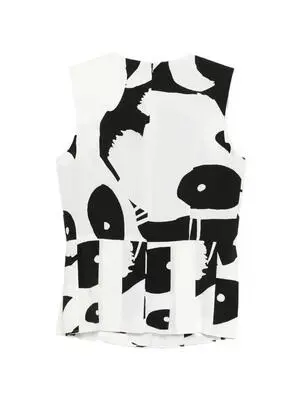 Alexander McQueen Sleeveless Print Pleated Blouse - White