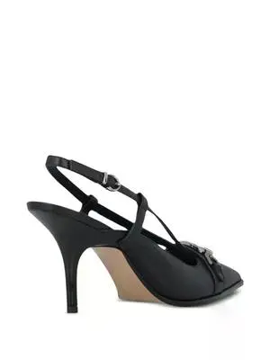 Pinko Nappa Leather Slingback Pumps With Buckle Embellishment - Black