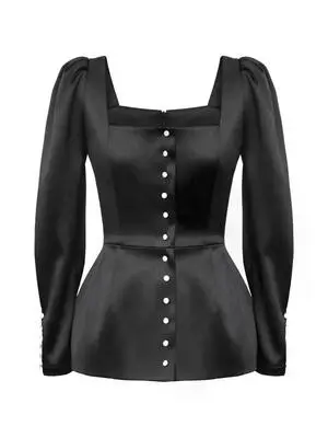 POST MERIDIEM Satin Top With Square Neck - Black