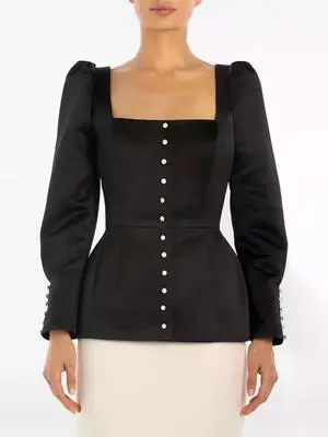 POST MERIDIEM Satin Top With Square Neck - Black