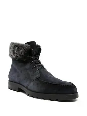 Santoni Suede Lace-up Boots With Faux-fur Trim