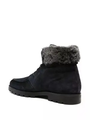 Santoni Suede Lace-up Boots With Faux-fur Trim