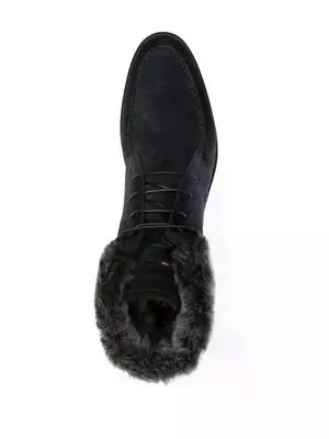 Santoni Suede Lace-up Boots With Faux-fur Trim