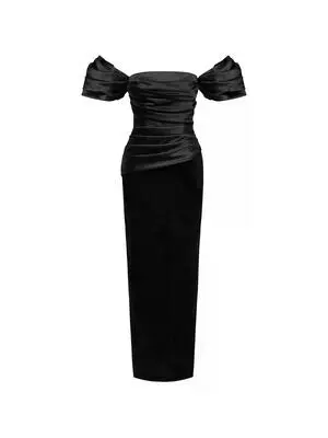 POST MERIDIEM Draped Sleeves Maxi Dress - Black