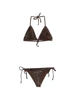P.a.r.o.s.h Sequin Embellished Triangle Bikini - Brown