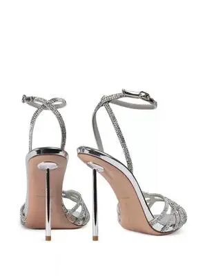 LE SILLA Embellished High Heel Pointed Toe Sandals - Silver