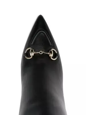 Gucci Leather Horsebit Detail Pointed Toe Ankle Boots