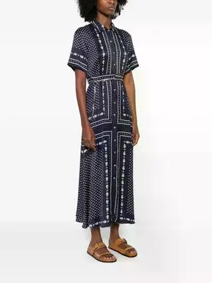 Maje Paneled Bandana Print Maxi Shirt Dress