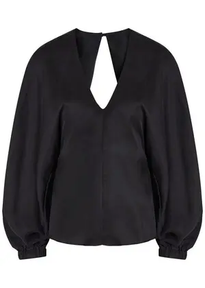 AKYN Draped Woven Blouse With Balloon Sleeves - Black