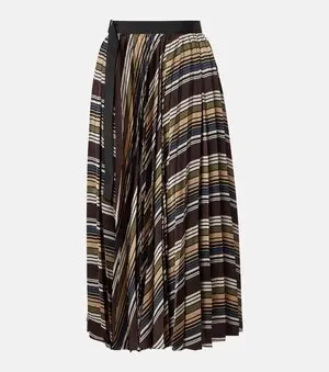 Sacai Striped Pleated Midi Skirt