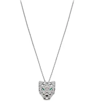 Cartier Panthère De Necklace In White Gold With Diamonds, Emeralds, And Onyx - Silver