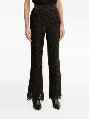 Luisa Spagnoli Floral Lace Flared Trousers - Brown