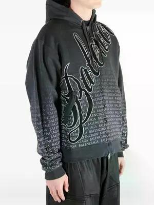 Balenciaga Logo-motif Zip-up Hoodie - Black