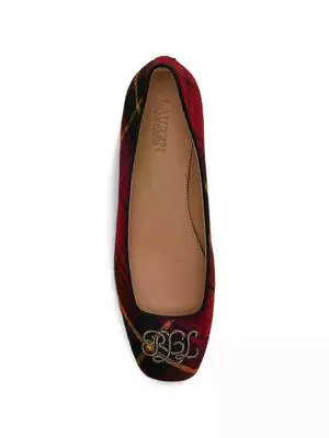 Ralph Lauren Emellie Embellished Tartan Pumps - Red