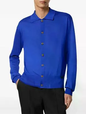 Versace Buttoned Collared Cardigan - Blue