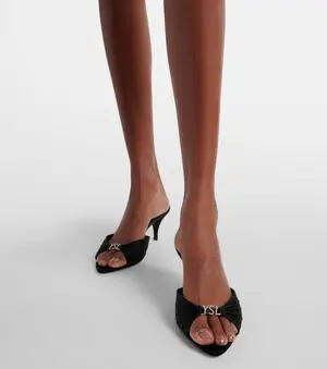 Saint Laurent Embellished Crepe Satin Mules