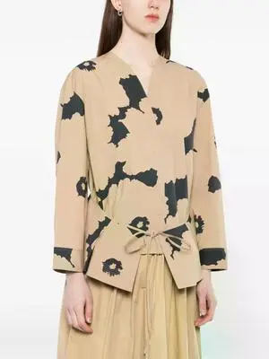 LESS Floral Print Shirt With Button Cuffs And Front Fastening