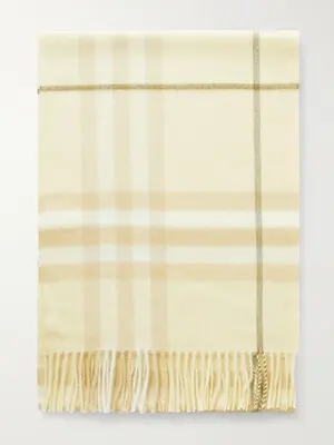 Burberry Fringed Checked Cashmere Scarf - Yellow