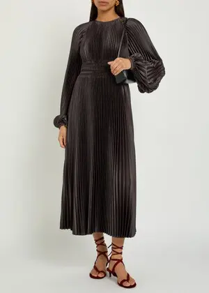 JOSEPH Ortiz Pleated Satin Midi Dress