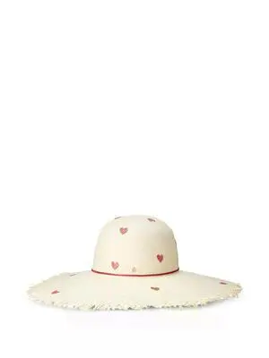 MAISON MICHEL Blanche Heart Motif Fringed Hat - Neutrals