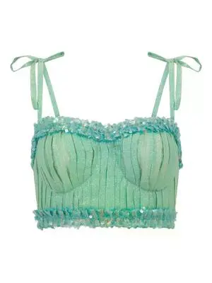 SANA OSMANI Sequined Tie-strap Bustier Top - Green