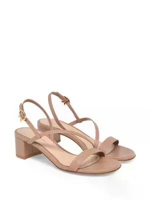 GIANVITO ROSSI Beige Leather Block Heel Sandals - Neutrals