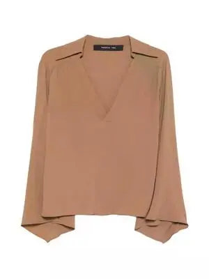 Federica Tosi V-neck Blouse With Polo Collar - Brown