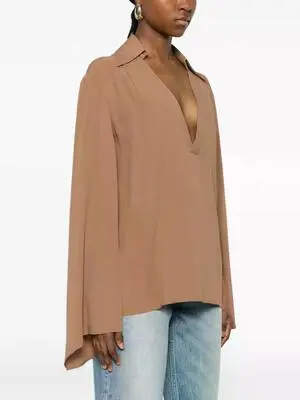 Federica Tosi V-neck Blouse With Polo Collar - Brown
